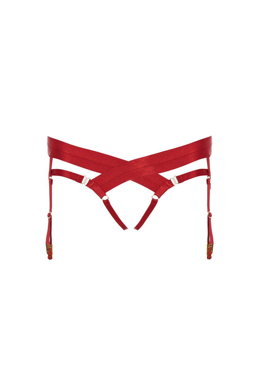 Bordelle Signature Satin Bondage Harness Open Back Red Brief – House Of ...