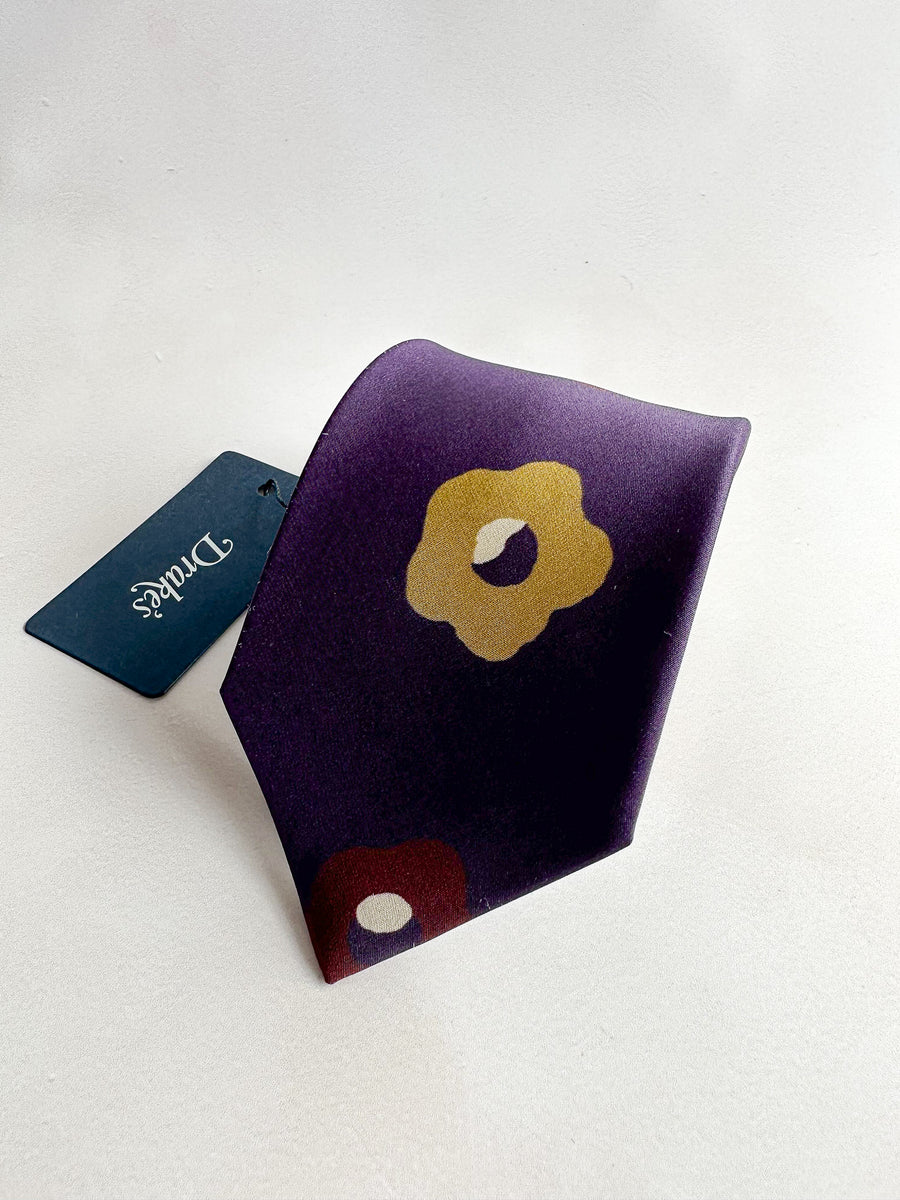 Drake's Michael J Drake Purple Silk Tie Vintage Floral Print – House Of ...