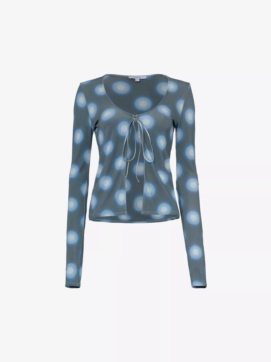 MIAOU Helena Gradient Dot Blue Open Front Tie-up Top – House Of Huntington