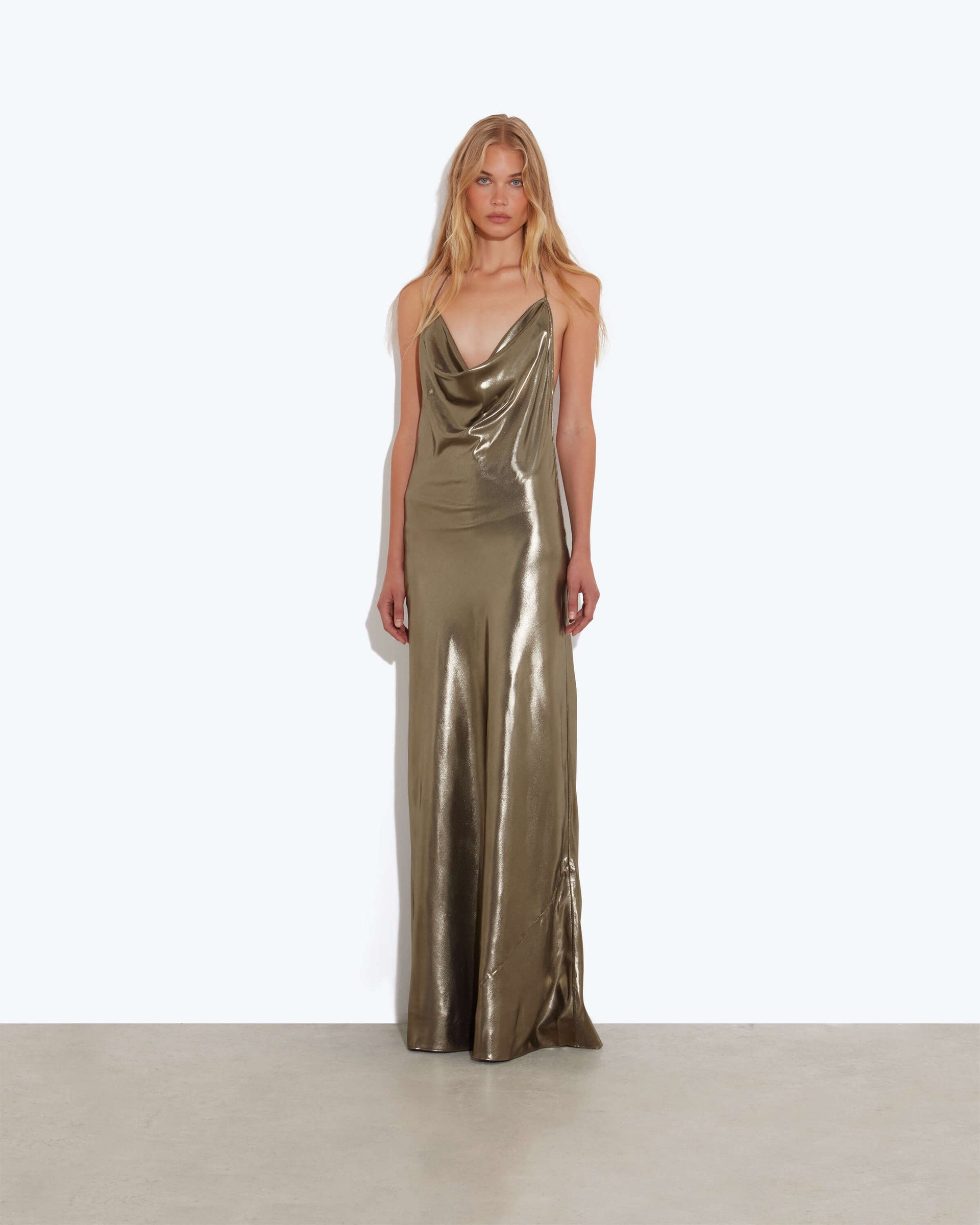 Rat And Boa Venus Liquid Gold Bias Cut Halterneck Maxi Slip Dress ...
