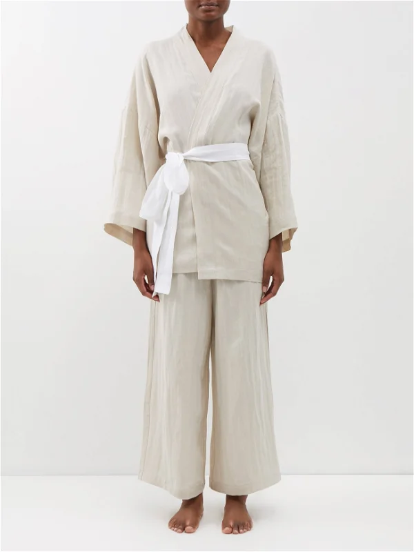 DEJI STUDIOS Oatmel Linen Undone Robe – House Of Huntington