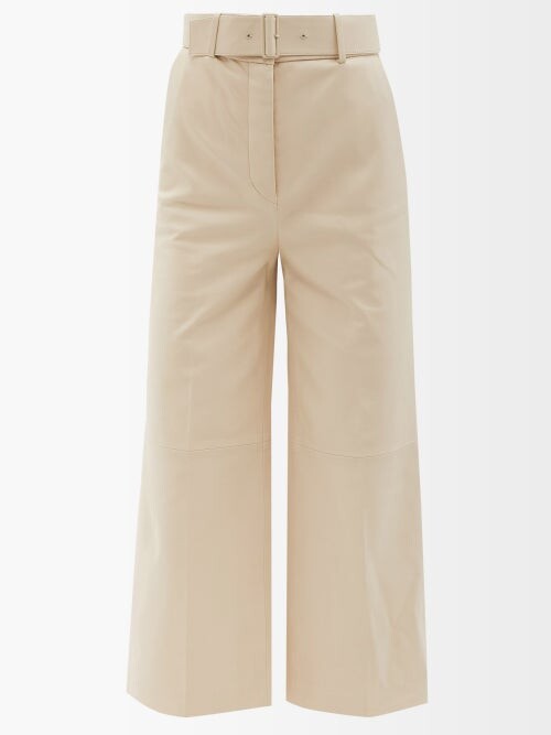 Joseph Nappa Leather Chai Taja High Waist Belted Wide Leg Crop Trouser ...