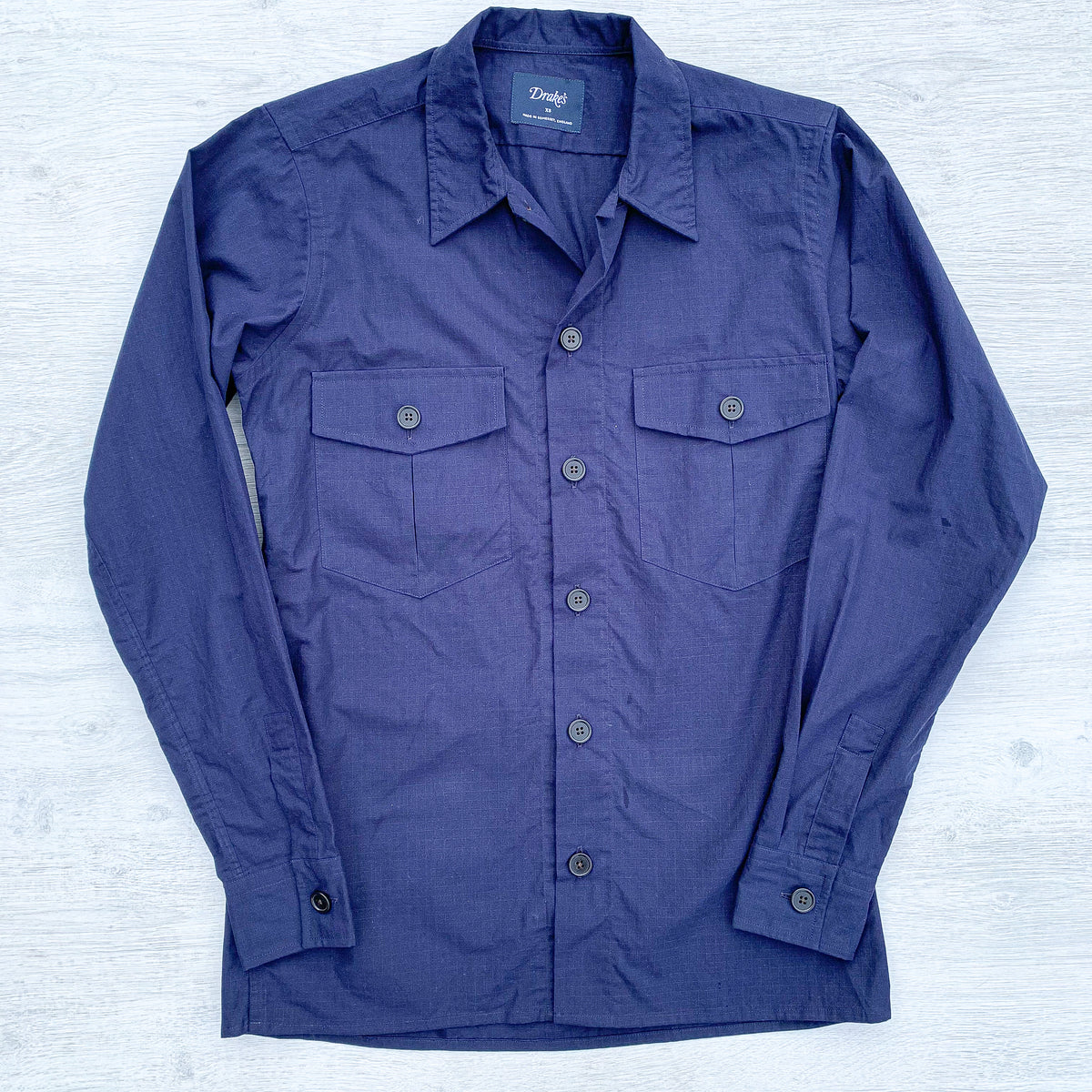 Drake's Navy Blue Cotton Ripstop Overshirt Shirt Jacket – House Of ...